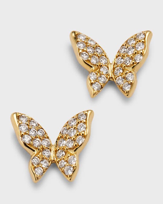 Lisa Nik Talisman 18K Yellow Gold Butterfly Diamond Stud Earrings ...