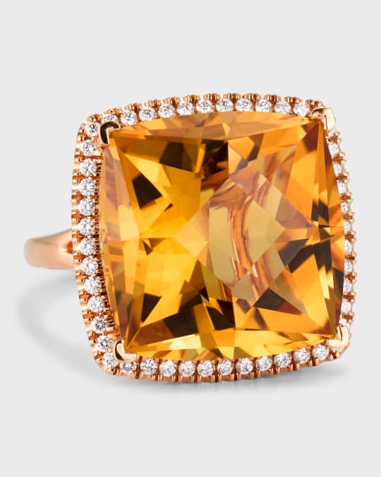 Lisa Nik Rocks 18K Rose Gold Cushion Cut Citrine and Diamond Halo ...