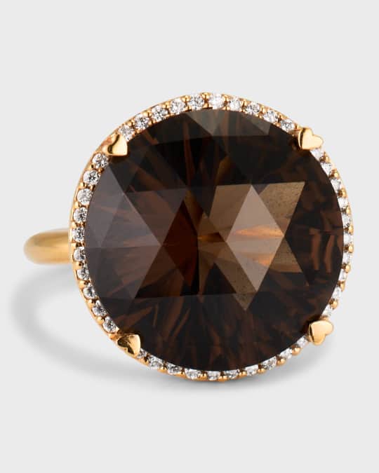 Lisa Nik Rocks 18K Rose Gold Smokey Quartz and Diamond Halo Cocktail ...