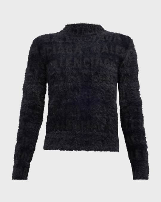 Balenciaga Furry All Over Mock-Neck Logo Sweater | Neiman Marcus