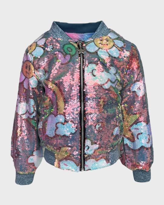 Lola + The Boys Girl's Happy Daisy Rainbow Sequin Bomber Jacket, Size 2-14 | Neiman Marcus