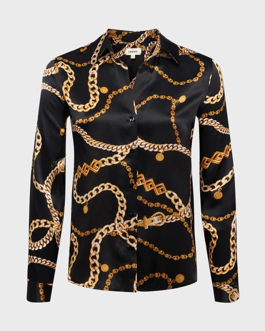 L'Agence Tyler Chain-Print Silk Blouse | Neiman Marcus