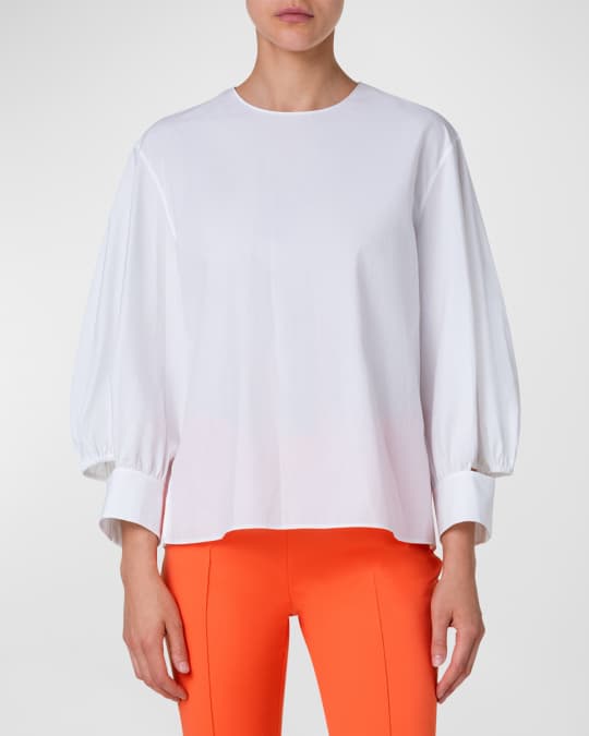 Akris punto Cotton Poplin Blouse with Split Cuffs | Neiman Marcus