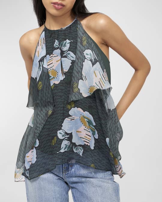 Joie Romee Floral-Print Ruffle Halter Top | Neiman Marcus