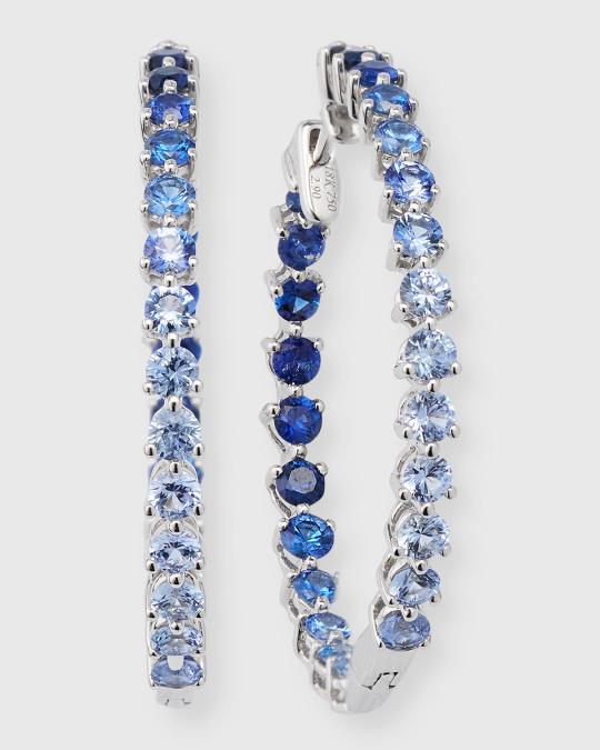 Lisa Nik Rainbow 18K White Gold Ombre Blue Sapphire Inside Out Hoop ...