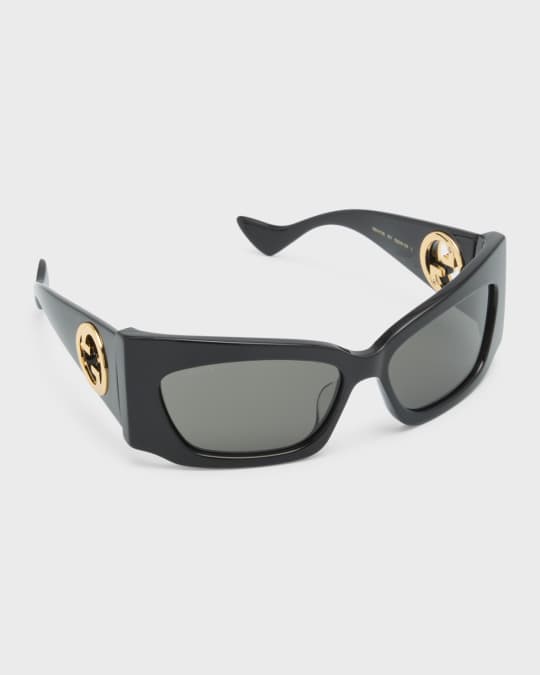 Gucci GG Logo Acetate Shield Sunglasses | Neiman Marcus