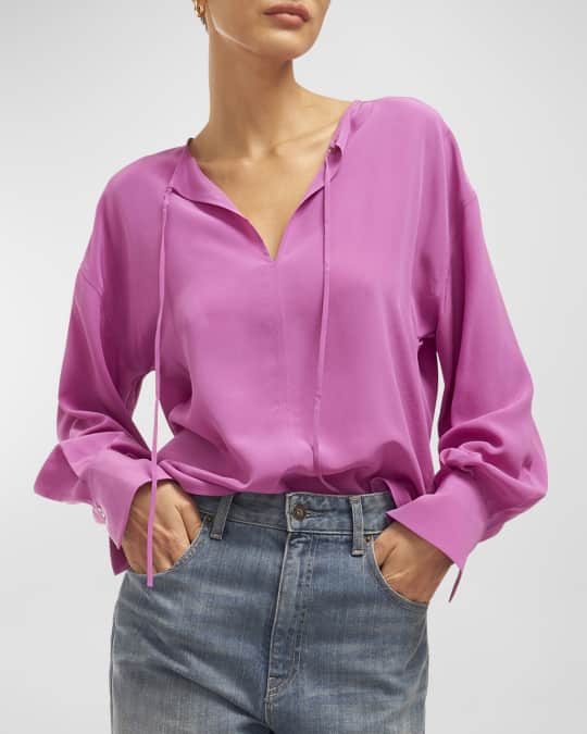 Equipment Hailey Ruched Split-Cuff Silk Blouse | Neiman Marcus