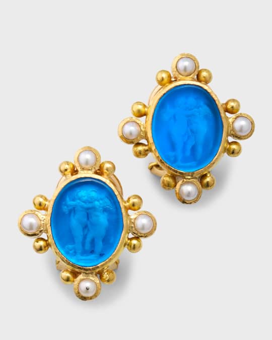 Elizabeth Locke 19K Venetian Glass Intaglio Cherub Twins Earrings with ...