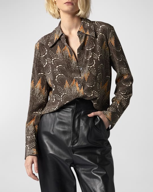 Equipment Leona Botanical-Print Button-Down Silk Blouse | Neiman Marcus