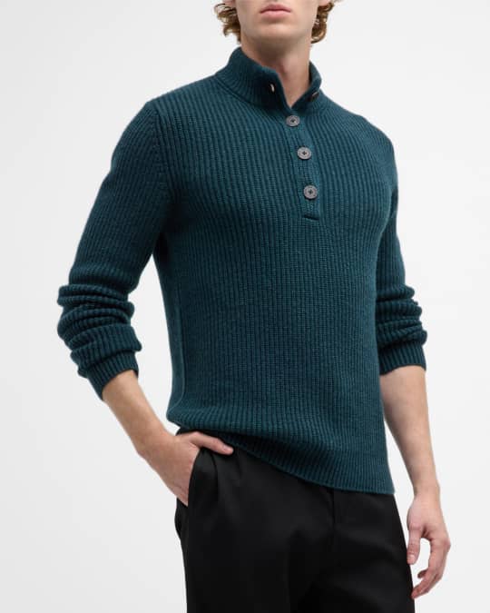 Iris Von Arnim Men's Connor Cashmere Quarter-Button Sweater | Neiman Marcus