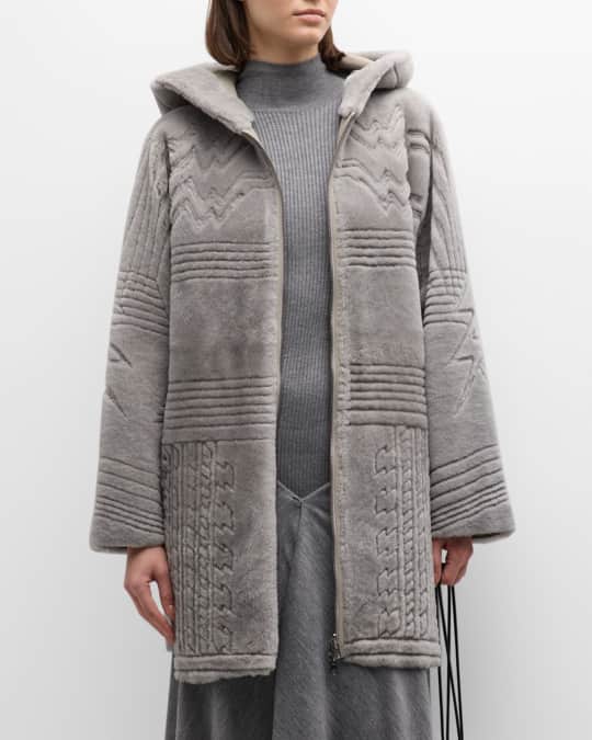 Gorski Reversible Shearling Lamb Parka Jacket With Grooved Pattern ...
