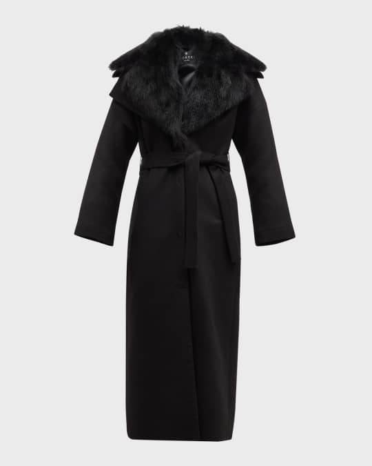 Gorski Detachable Lamb Shearling Collar Long Brushed Coat | Neiman Marcus