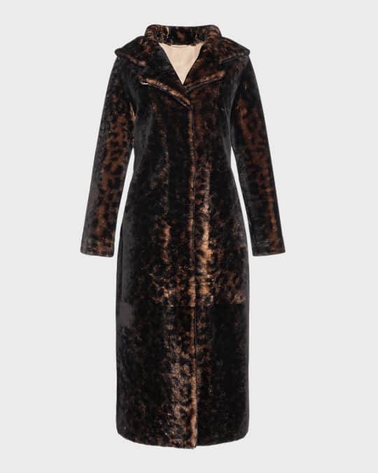 Gorski Belted Leopard-Print Lamb Shearling Hooded Long Coat | Neiman Marcus