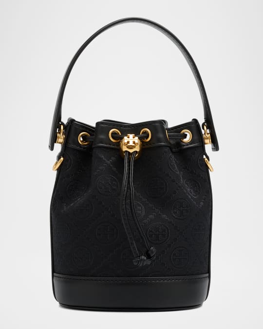 Tory Burch T Monogram Mini Canvas Bucket Bag | Neiman Marcus
