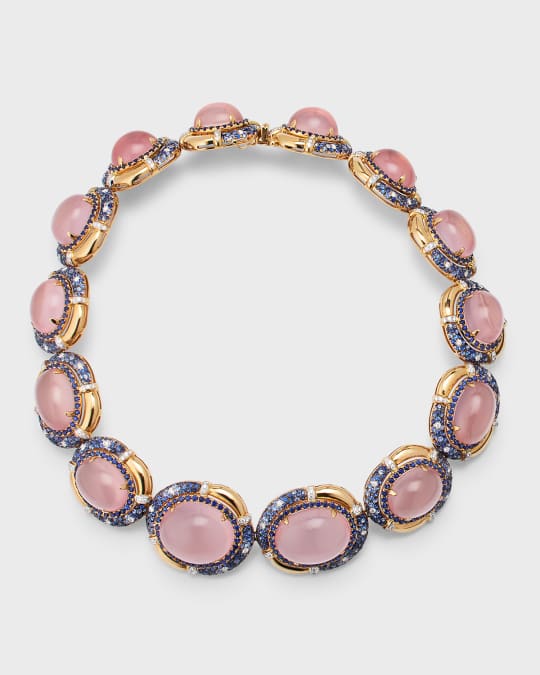 Nini Jewels Rose Quartz 18K Yellow Gold Necklace with Diamonds, 19 ...