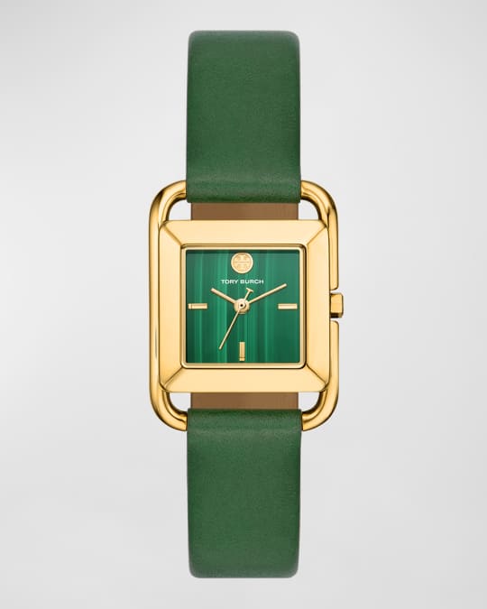 Tory Burch The Miller Square Watch with Leather Strap | Neiman Marcus