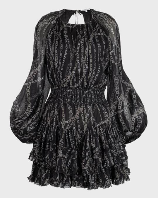 Secret Mission Chelsea Crinkled Silk Billow Mini Dress | Neiman Marcus