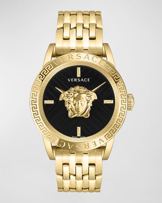 Versace Men's V-Code IP Yellow Gold Bracelet Watch, 43mm | Neiman Marcus