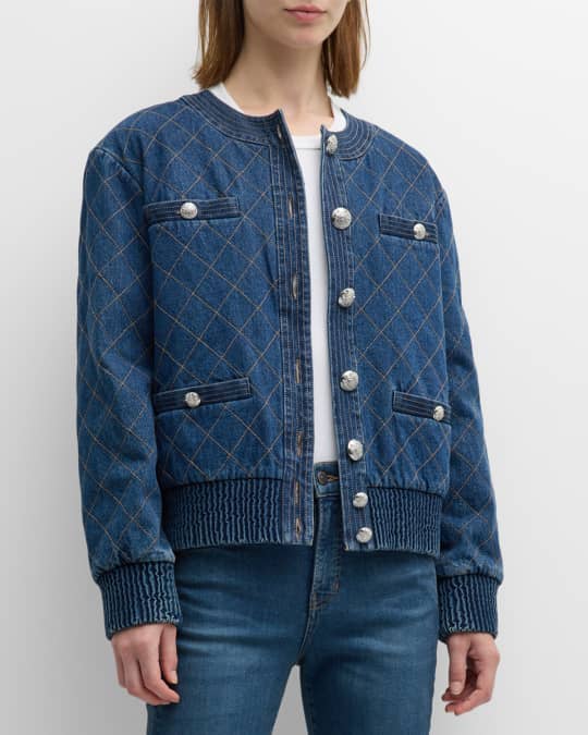 Veronica Beard Glennon Stitched Denim Bomber Jacket | Neiman Marcus