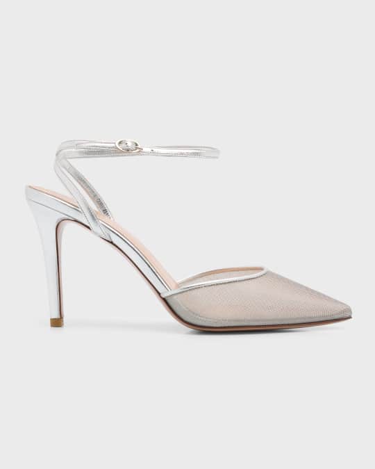 Andrea Wazen Denver Metallic Mesh Ankle-Strap Pumps | Neiman Marcus