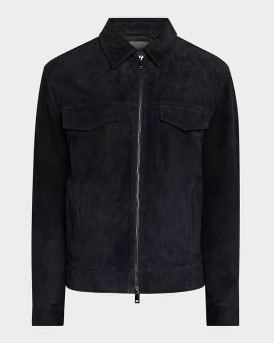 Theory Men's Damien Full-Zip Suede Jacket | Neiman Marcus
