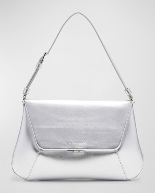 Amina Muaddi Ami Metallic Napa Shoulder Bag | Neiman Marcus