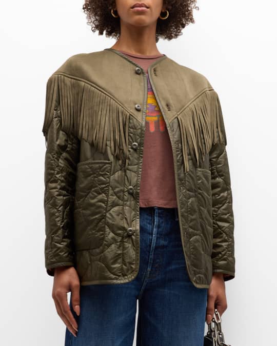 MOTHER The Tip Off Fringe Quilted Jacket | Neiman Marcus