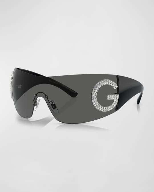 Dolce&Gabbana Embellished Logo Acetate Wrap Sunglasses | Neiman Marcus