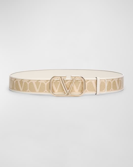 Valentino Garavani Toile Iconographe Mixed-Media Belt, 40mm | Neiman Marcus
