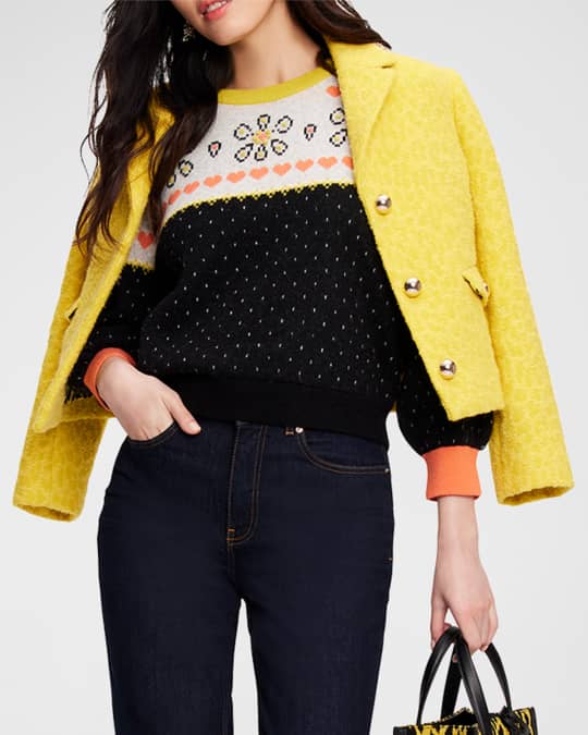 kate spade new york embroidered crewneck fair isle sweater | Neiman Marcus