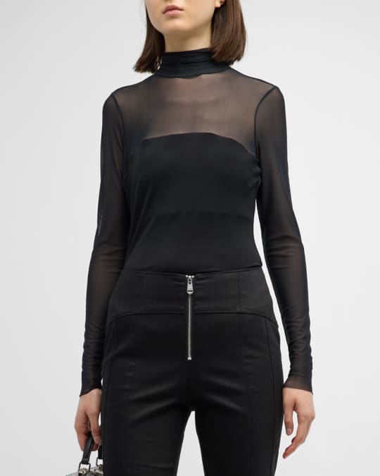 Cinq a Sept Shantel Sheer Mesh Long-Sleeve Turtleneck Top | Neiman Marcus