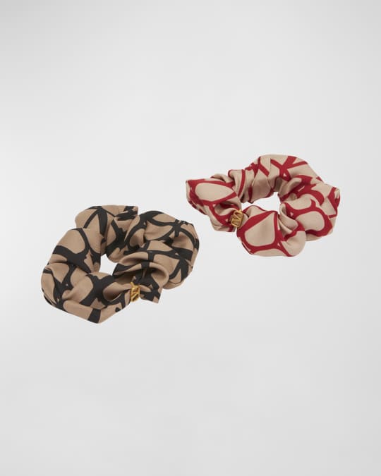 Valentino Garavani V Logo Charm Iconographe Silk-Twill Hair Scrunchies ...
