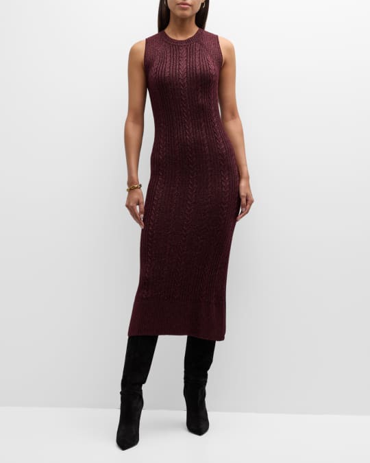 PAIGE Marium Sleeveless Cable-Knit Midi Dress | Neiman Marcus