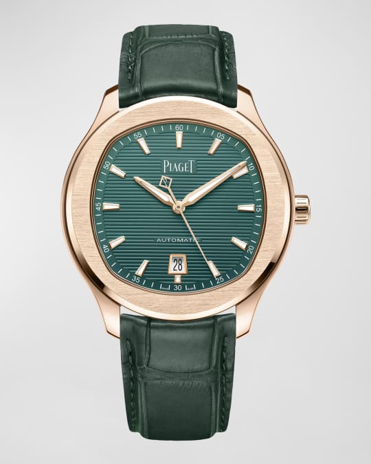 PIAGET Polo Date 42mm 18K Rose Gold & Alligator Strap Watch | Neiman Marcus