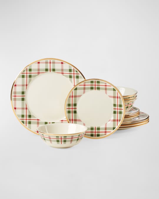 Lenox Holiday Plaid 12-Piece Dinnerware Set | Neiman Marcus