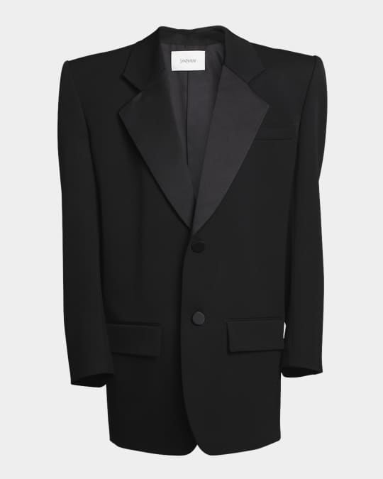 Saint Laurent Satin-Lapel Oversized Single-Breasted Jacket | Neiman Marcus