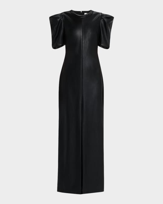 One33 Social Puff-Sleeve Faux Leather Column Gown | Neiman Marcus