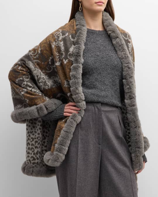 La Fiorentina Multi-Print Cashmere & Faux Fur Wrap | Neiman Marcus