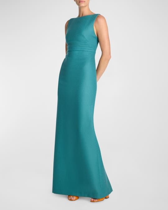 St. John Cowl-Back Sleeveless Textured Wool Gown | Neiman Marcus