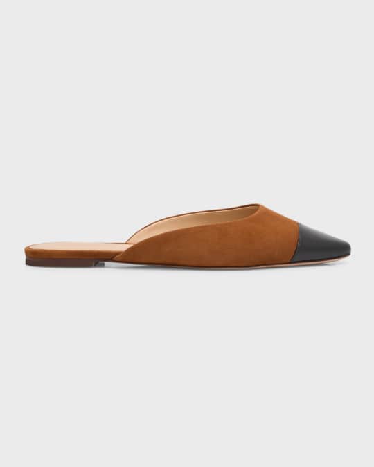 Veronica Beard Carlotta Suede Cap-Toe Ballerina Mules | Neiman Marcus