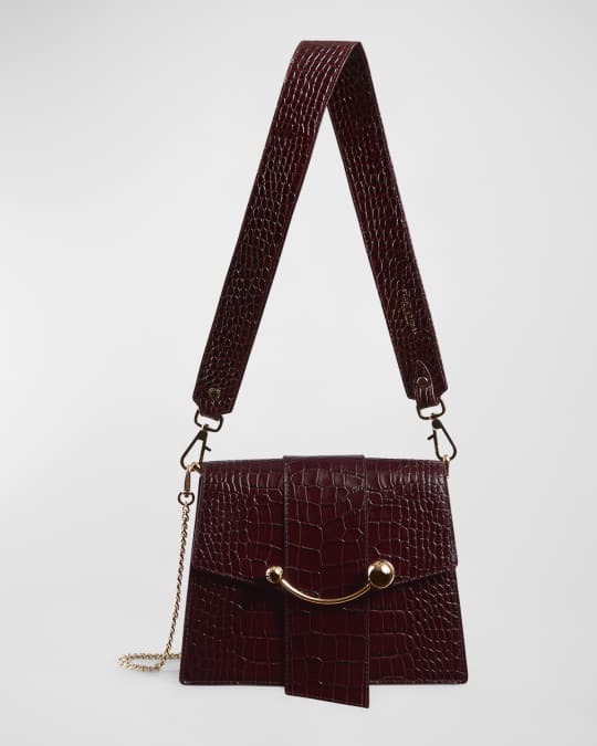 STRATHBERRY Crescent Croc-Embossed Box Shoulder Bag | Neiman Marcus