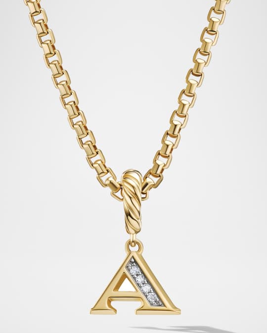 David Yurman Pave Initial Pendant with Diamonds in 18K Gold, A | Neiman Marcus