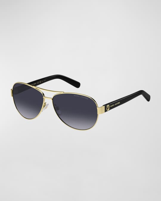 Marc Jacobs Logo Acetate & Metal Aviator Sunglasses | Neiman Marcus
