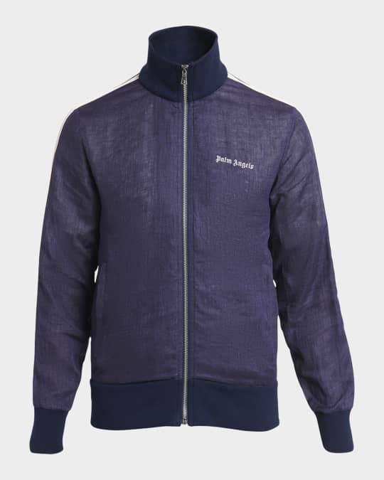 Palm Angels Men's Classic Logo Linen-Blend Track Jacket | Neiman Marcus