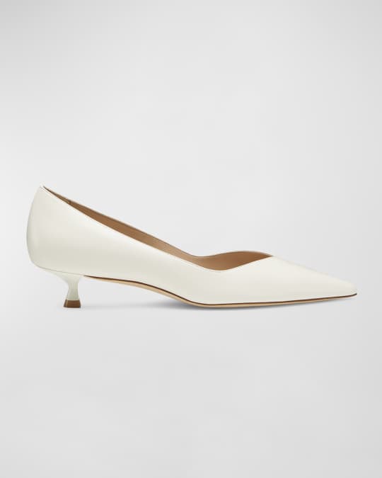 Stuart Weitzman Eva Leather Kitten-Heel Pumps | Neiman Marcus