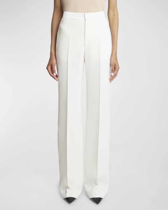 Chloe Textured Wool Crepe Wide-Leg Trousers | Neiman Marcus