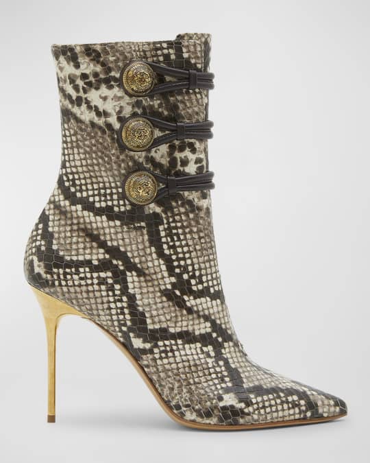 Balmain Alma Python-Embossed Ankle Booties | Neiman Marcus