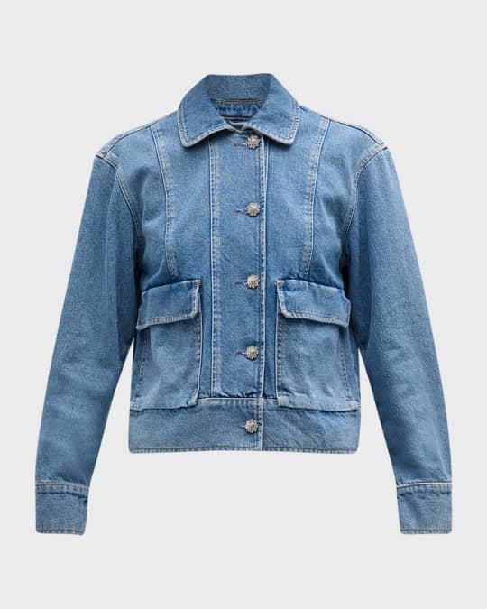 Rails Bianca Embellished-Button Denim Jacket | Neiman Marcus