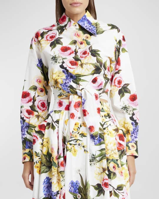 Dolce&Gabbana Floral Print Cropped Poplin Shirt with Front Tie | Neiman ...