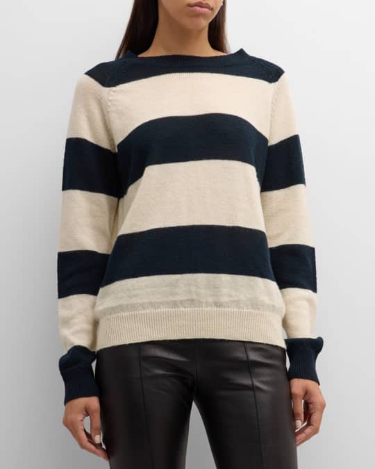Rosetta Getty Stripes Paper Wool Crewneck Sweater | Neiman Marcus